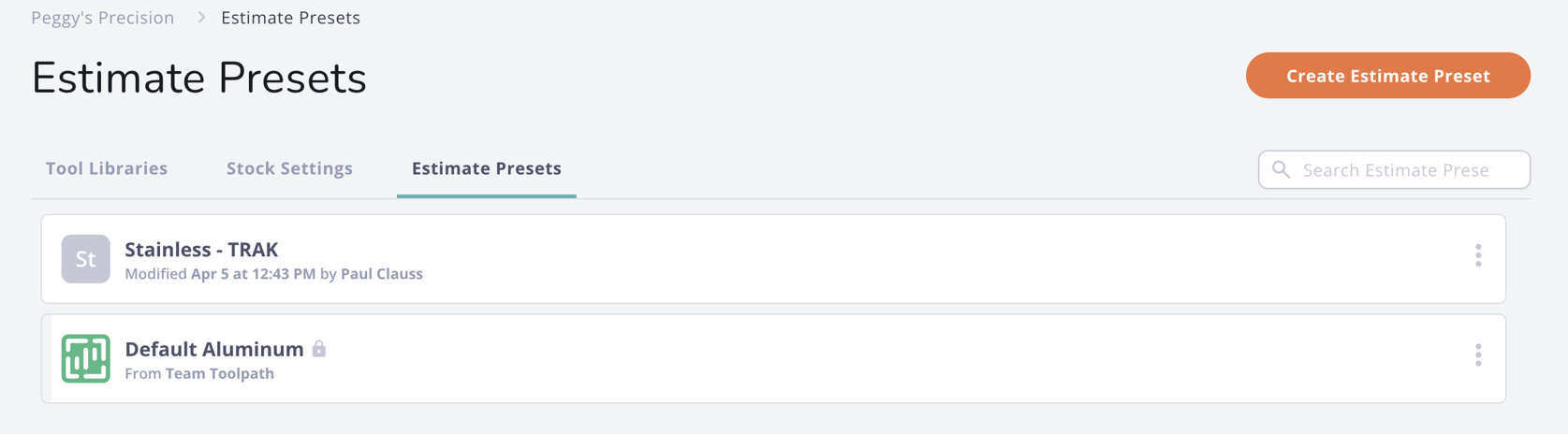 How to Create Estimate Presets